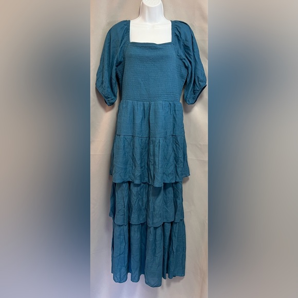 J Gee | Dresses | J Gee Dress Blue Layered Tiered Stretch Long Maxi ...